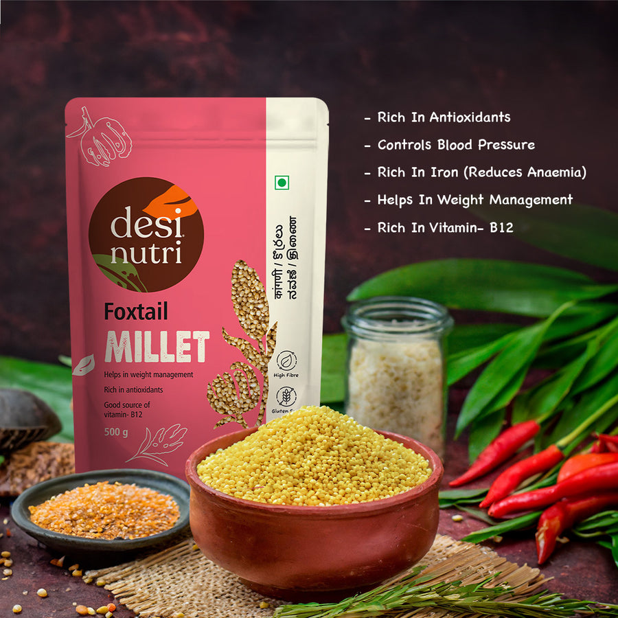 Foxtail Millets Combo Pack - 500gms Each (Buy 3 Get 1 Free) Korra, Kangni, Thinai, Navane ...